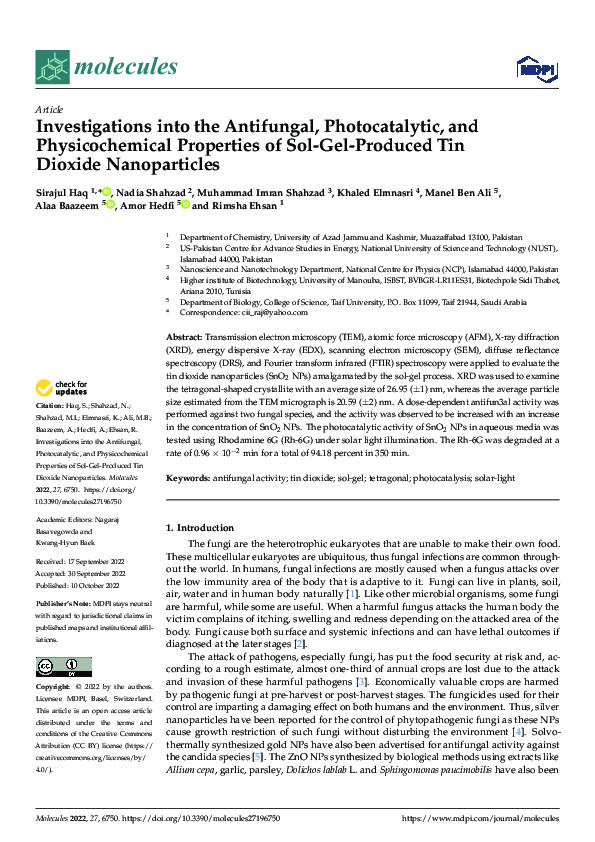 (PDF) Investigations into the Antifungal, Photocatalytic, and ...