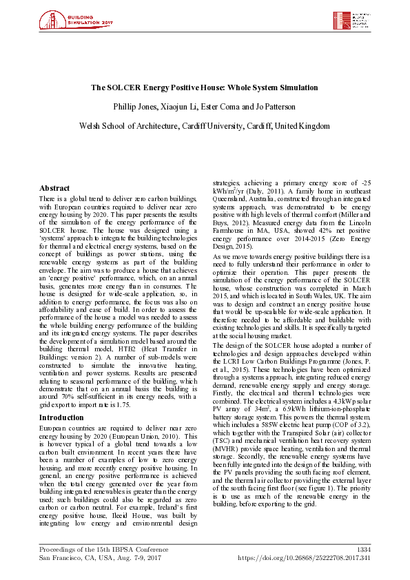 (PDF) The SOLCER Energy Positive House: Whole System Simulation