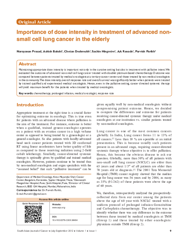 (PDF) Importance of dose intensity in treatment of advanced non-small cell lung cancer in the ...