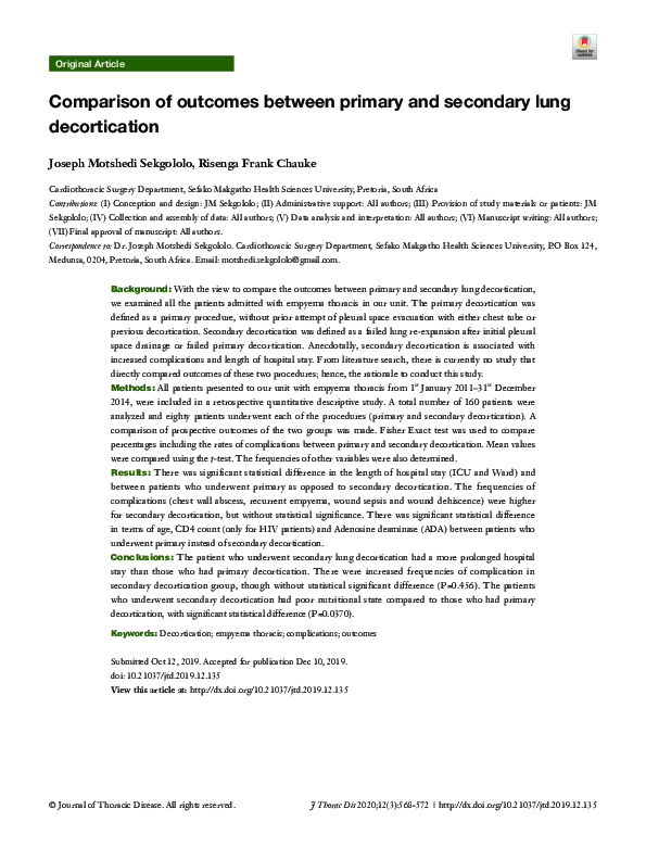 (PDF) Comparison of outcomes between primary and secondary lung ...