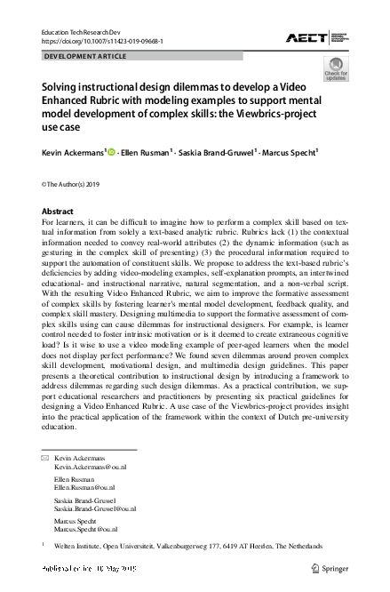 (PDF) Solving instructional design dilemmas to develop a Video Enhanced Rubric with modeling ...