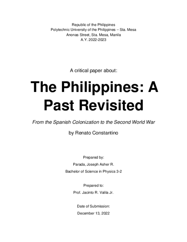 (PDF) The Philippines: A Past Revisited - A Critical Paper by Joseph ...