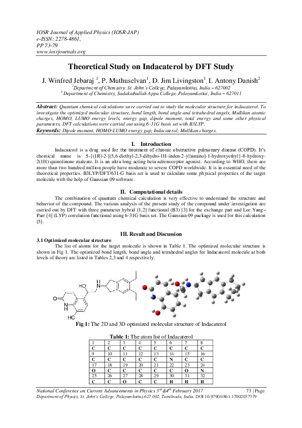 (PDF) Theoretical Study on Indacaterol by DFT Study