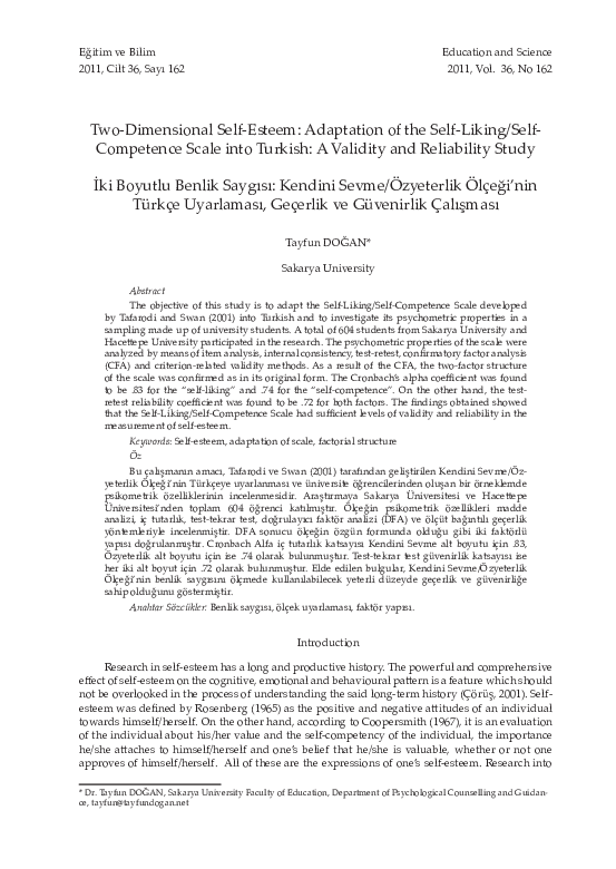 (PDF) Two-Dimensional Self-Esteem : Adaptation of the Self-Liking / Self-Competence Scale into ...