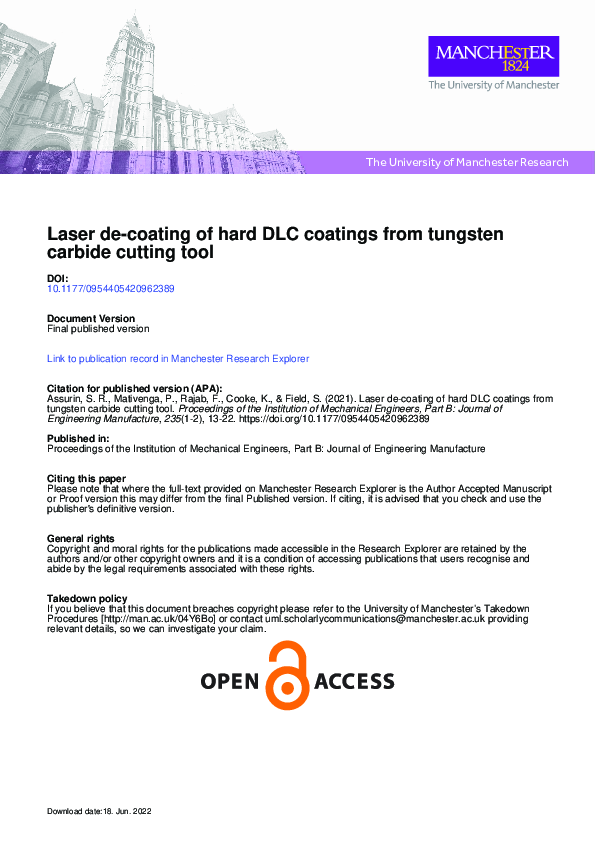 (PDF) Laser de-coating of hard DLC coatings from tungsten carbide ...