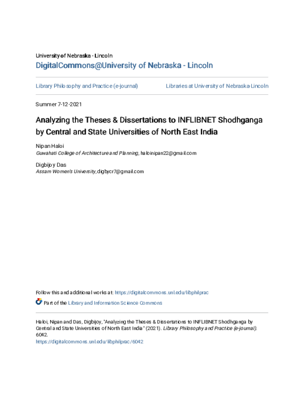 (PDF) Analyzing the Theses & Dissertations to INFLIBNET Shodhganga by ...