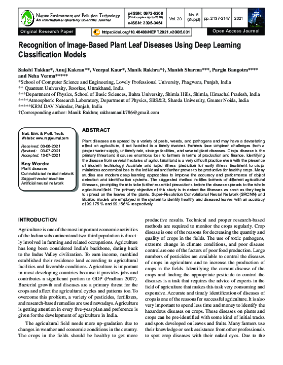 Pdf Recognition Of Image Based Plant Leaf Diseases Using Deep