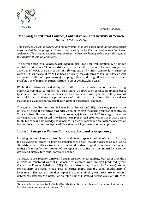 (PDF) Mapping Territorial Control, Contestation, and Activity in Yemen