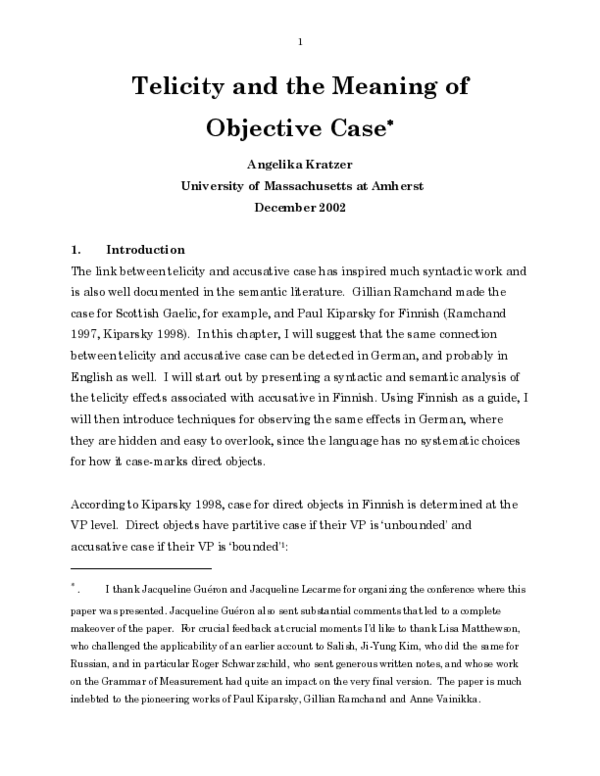 (PDF) 1Telicity and the Meaning of Objective Case*