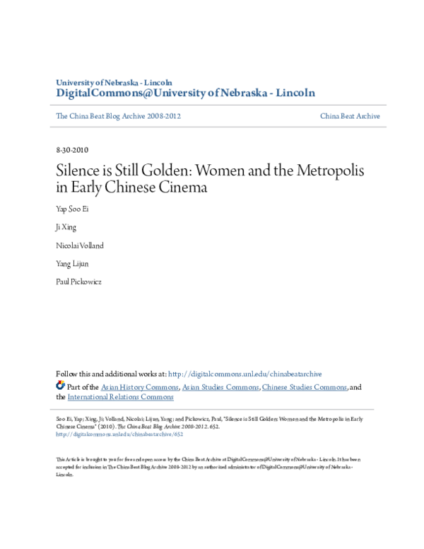 (PDF) Silence is Still Golden: Women and the Metropolis in Early ...