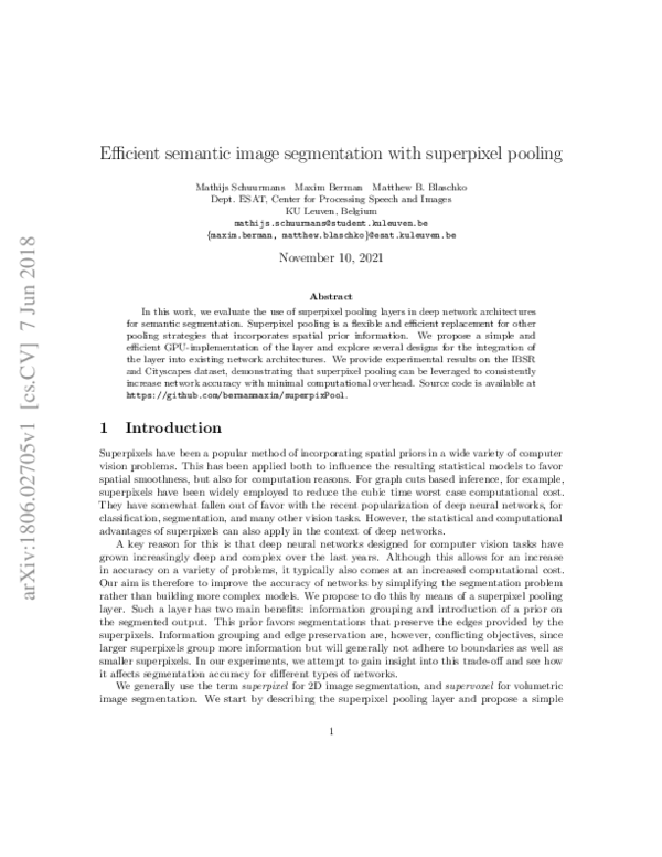 Pdf Efficient Semantic Image Segmentation With Superpixel Pooling 