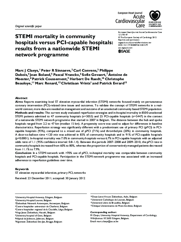 (PDF) STEMI mortality in community hospitals versus PCI-capable ...
