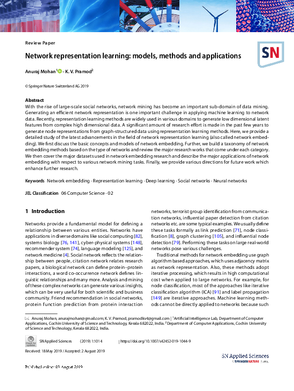 Pdf Network Representation Learning Models Methods And Applications