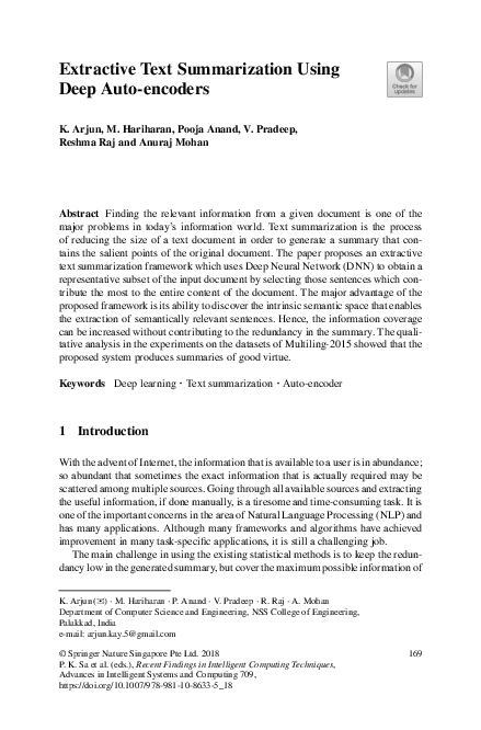 (PDF) Extractive Text Summarization Using Deep Auto-encoders