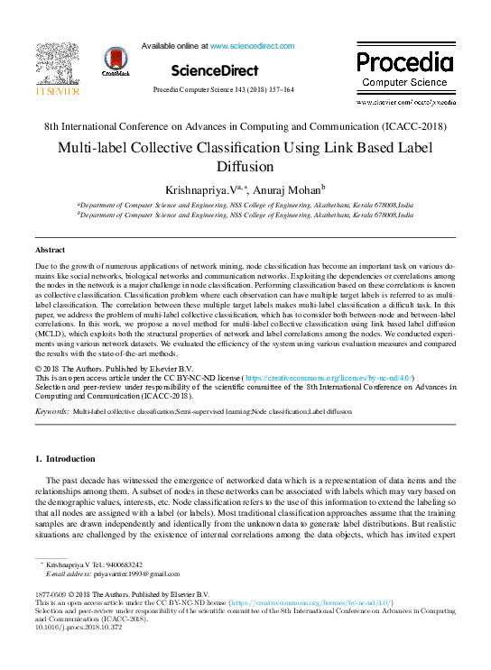 (PDF) Multi-label Collective Classification Using Link Based Label Diffusion | Anuraj Mohan ...