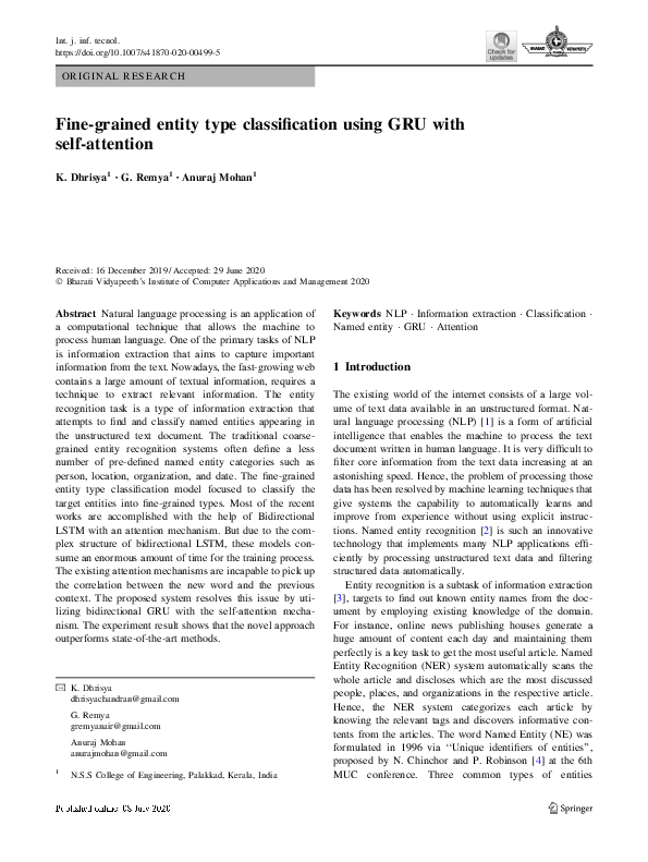 Pdf Fine Grained Entity Type Classification Using Gru With Self Attention