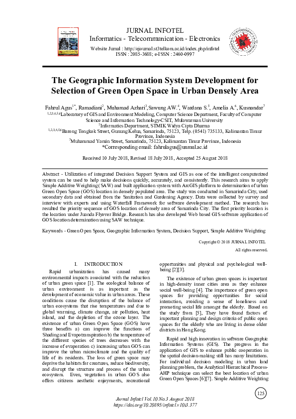 (PDF) The Geographic Information System Development for Selection of Green Open Space in Urban ...