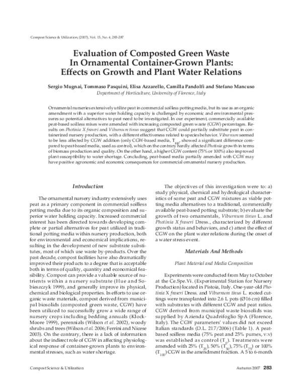 (PDF) Evaluation of Composted Green Waste In Ornamental Container-Grown ...