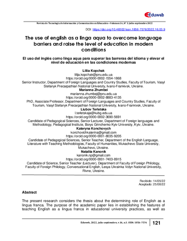 (PDF) The use of english as Lingua Franca to overcome language barriers ...