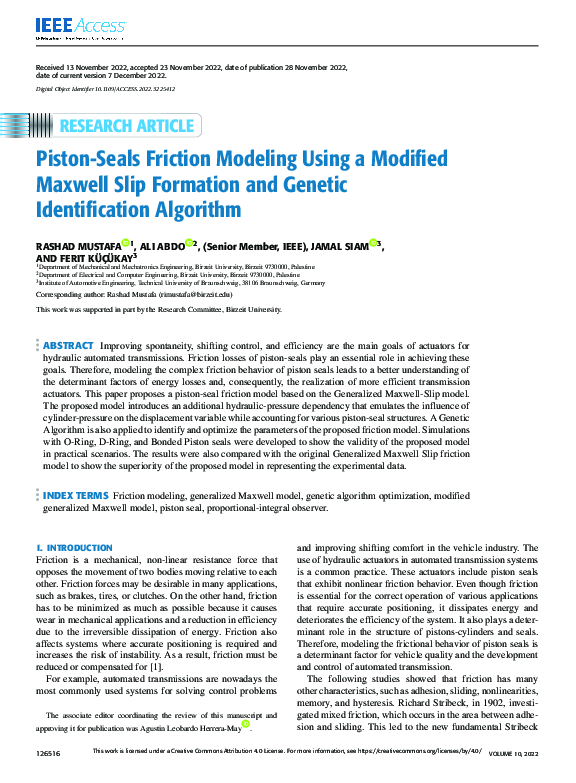 (PDF) Piston-Seals Friction Modeling Using a Modified Maxwell Slip Formation and Genetic ...