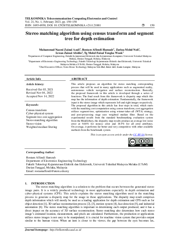 Pdf Stereo Matching Algorithm Using Census Transform And Segment Tree For Depth Estimation