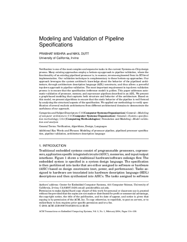 (PDF) Modeling and validation of pipeline specifications