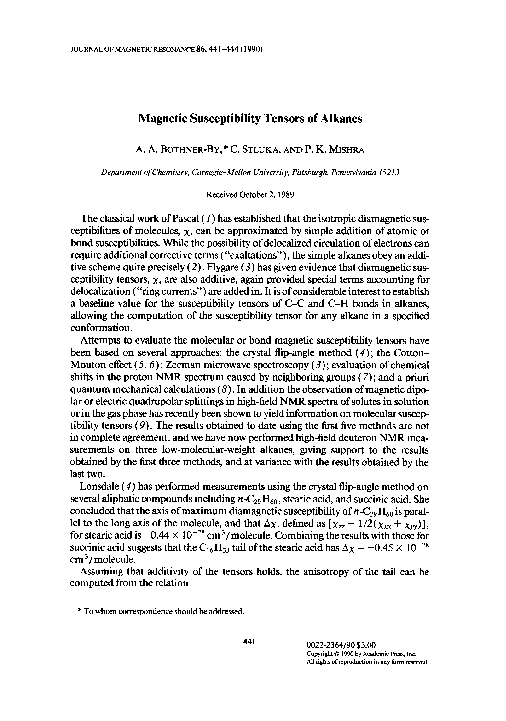 (PDF) Magnetic susceptibility tensors of alkanes
