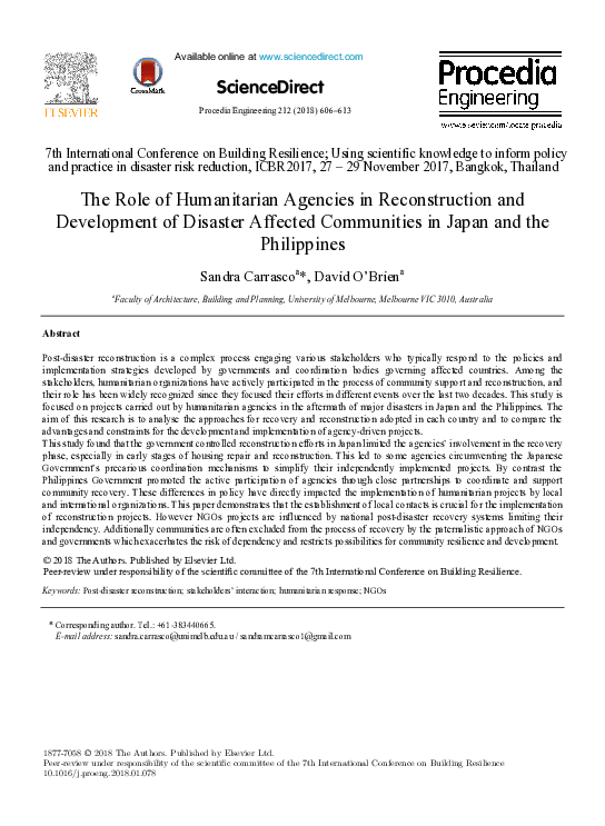 (PDF) The Role of Humanitarian Agencies in Reconstruction and ...