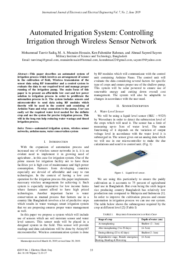 (PDF) Automated Irrigation System: Controlling Irrigation through Wireless Sensor Network