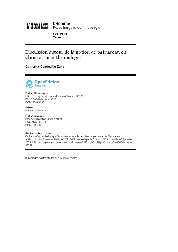(PDF) Discussion autour de la notion de patriarcat, en Chine et en ...