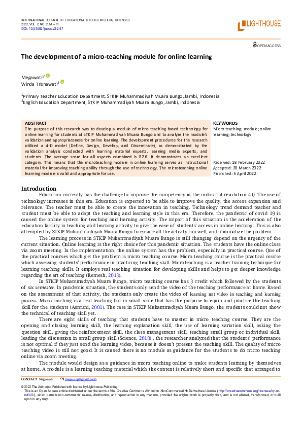 (PDF) The development of a micro-teaching module for online learning