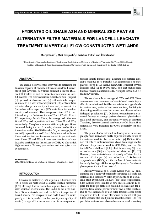 (PDF) Hydrated Oil Shale Ash And Mineralized Peat As Alternative Filter ...