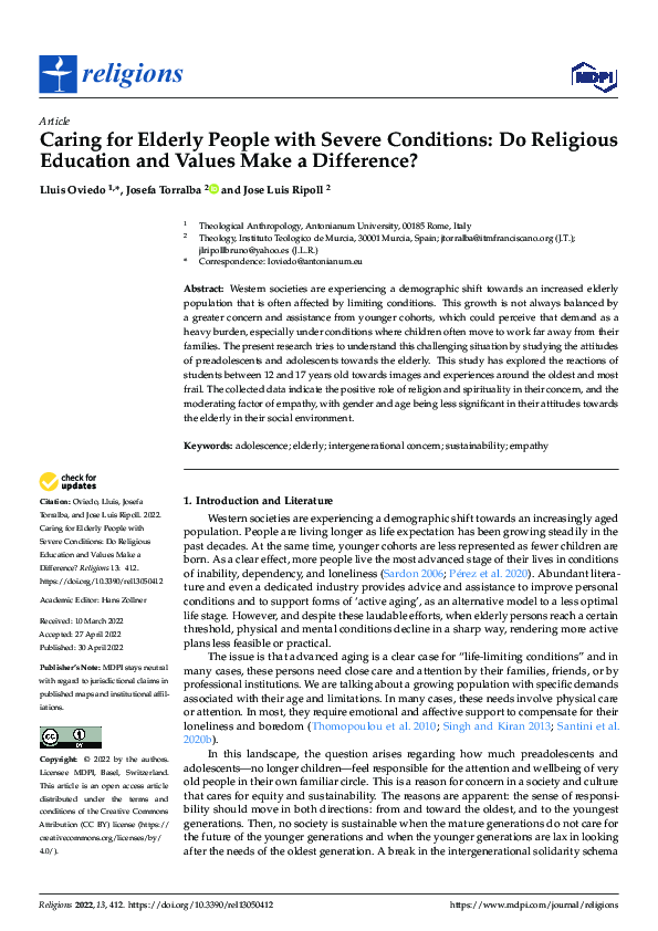 (PDF) Caring for Elderly People with Severe Conditions: Do Religious ...