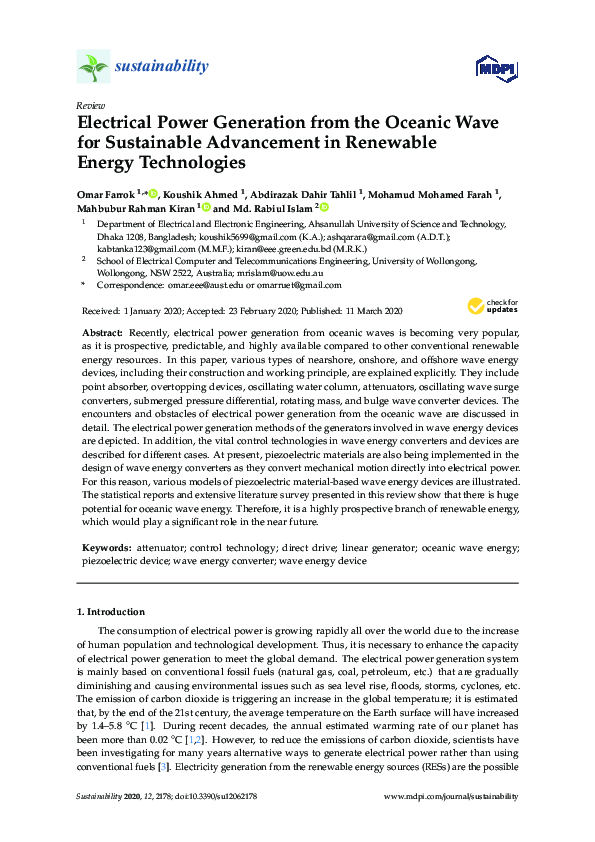 (PDF) Electrical Power Generation from the Oceanic Wave for Sustainable ...