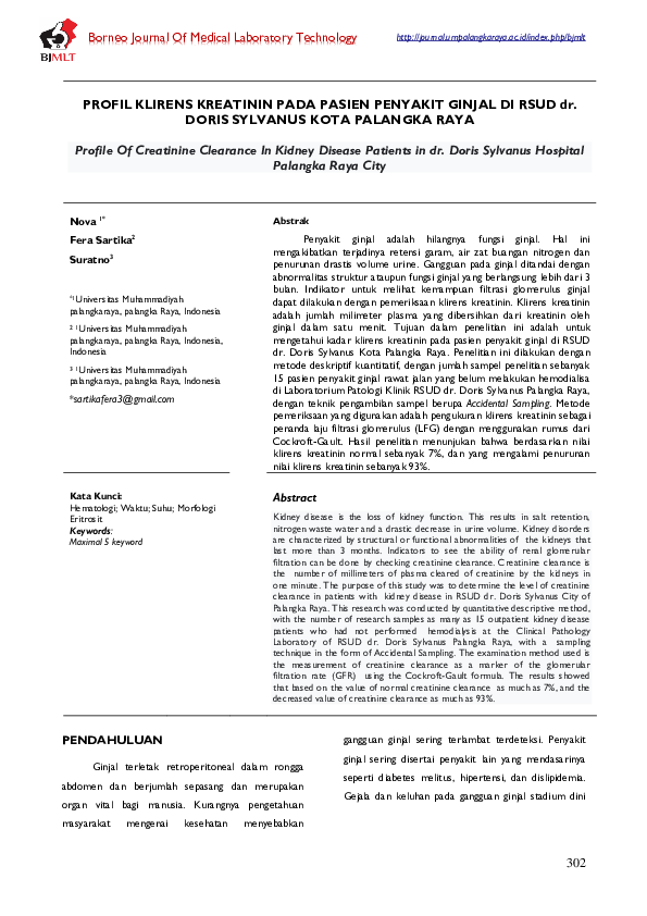 (PDF) Profil Klirens Kreatinin pada Pasien Penyakit Ginjal di RSUD Dr ...