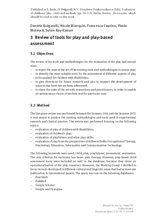 (PDF) Review of tools for play and play-based assessment