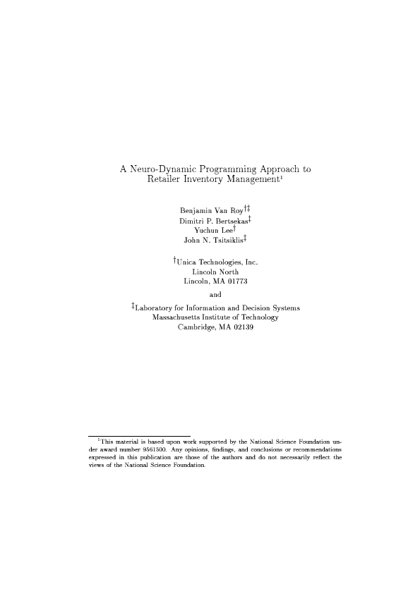 (PDF) A neuro-dynamic programming approach to retailer inventory management