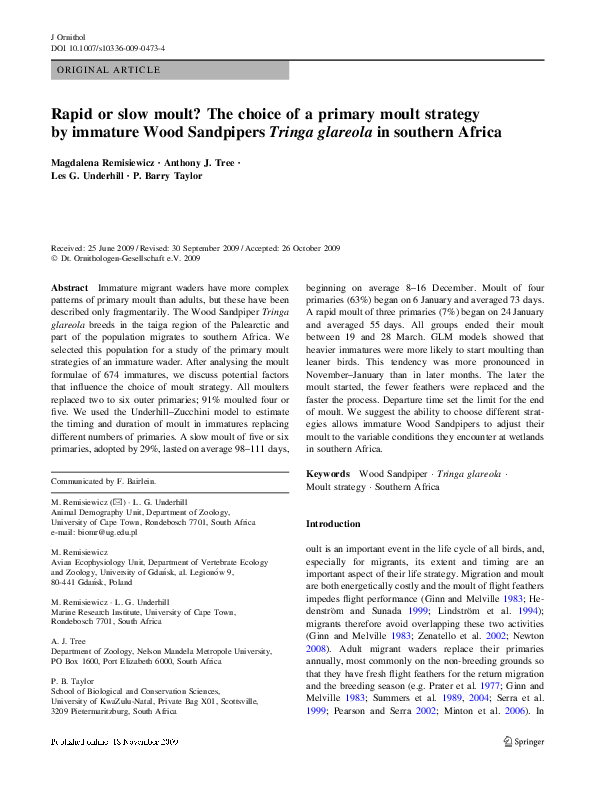 (PDF) Rapid or slow moult? The choice of a primary moult strategy by ...