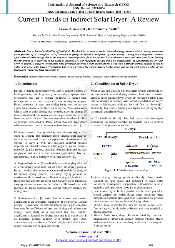 (PDF) Current Trends in Indirect Solar Dryer: A Review