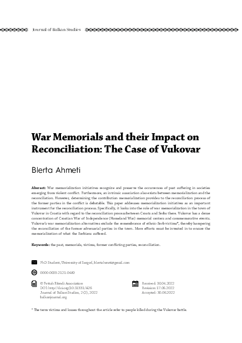 (PDF) War Memorials and their Impact on Reconciliation:The Case of ...