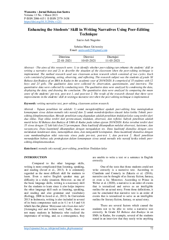 (PDF) Enhancing the students' skill in writing a narrative text using ...