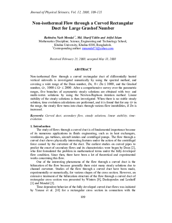 (PDF) Non-Isothermal Flow Through a Curved Rectangular Duct for Large ...
