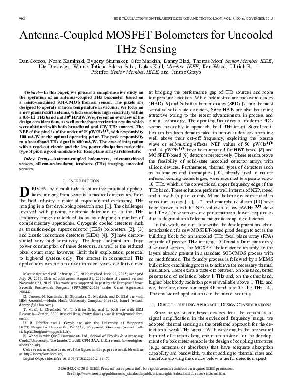 (PDF) Antenna-Coupled MOSFET Bolometers for Uncooled THz Sensing | Thomas Morf - Academia.edu