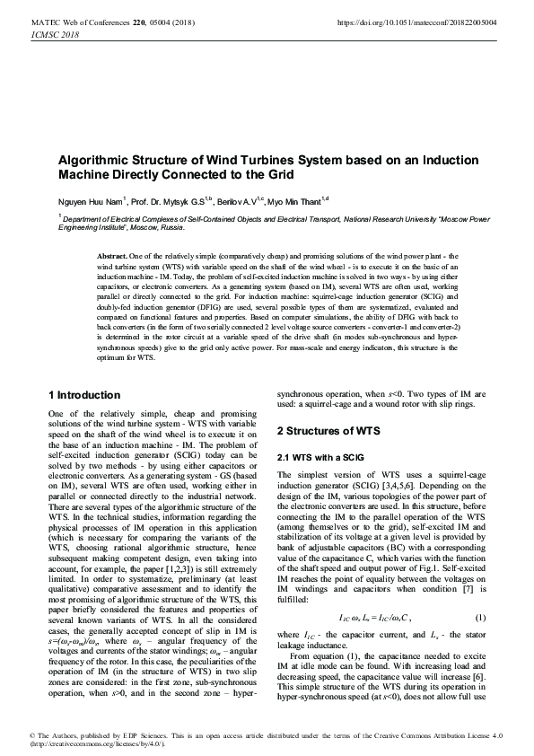 Pdf Algorithmic Structure Of Wind Turbines System Based On An Induction Machine Directly