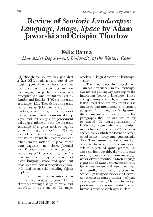 (PDF) Review of Semiotic Landscapes: Language, Image, Space by Adam ...