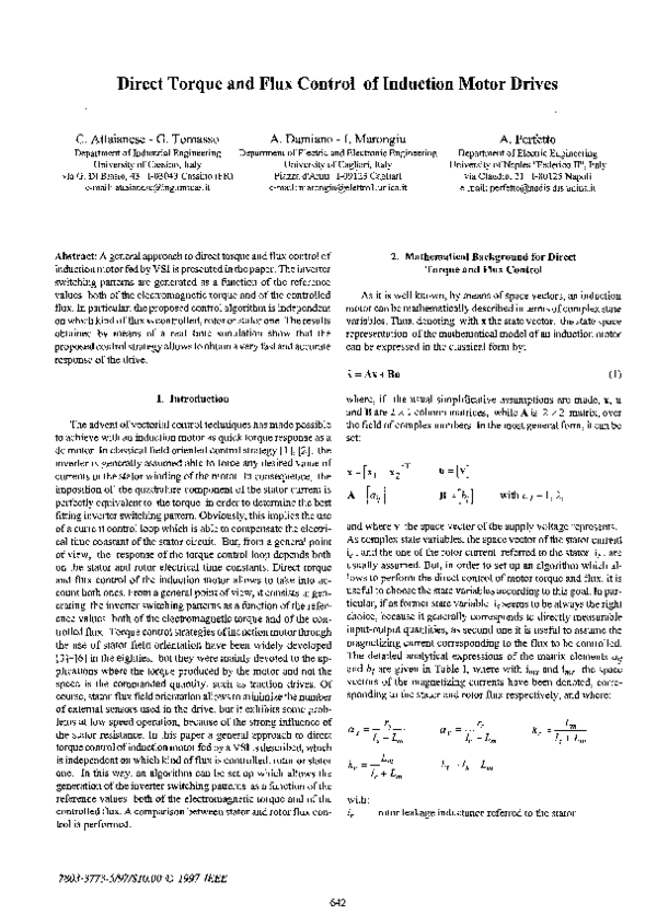 Pdf Direct Torque And Flux Control Of Induction Motor Drives