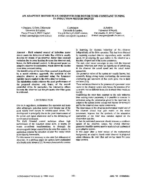 (PDF) An adaptive rotor flux observer for rotor time constant tuning in induction motor drives