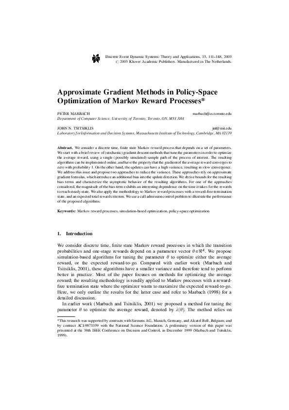(PDF) Approximate gradient methods in policy-space optimization of ...