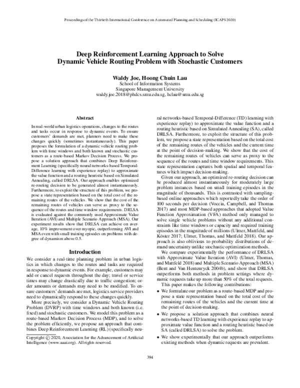 (PDF) Deep Reinforcement Learning Approach to Solve Dynamic Vehicle Routing Problem with ...