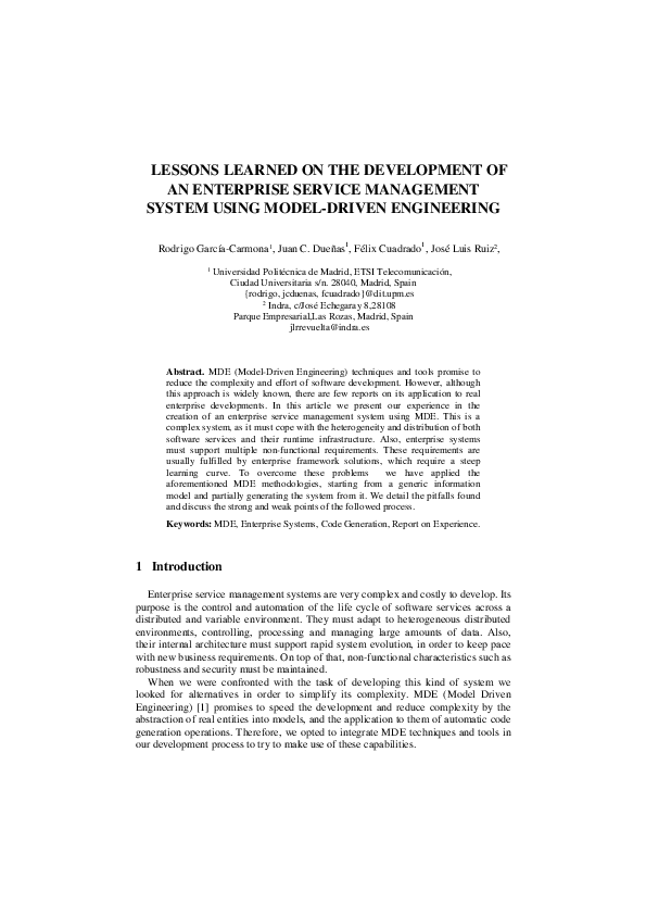 (PDF) Lessons Learned on the Development of an Enterprise Service ...